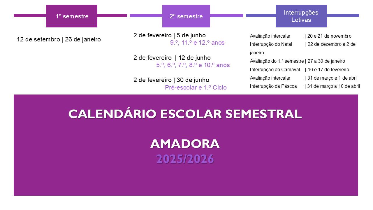 Calendário escolar semestral 2025-26 no município da Amadora